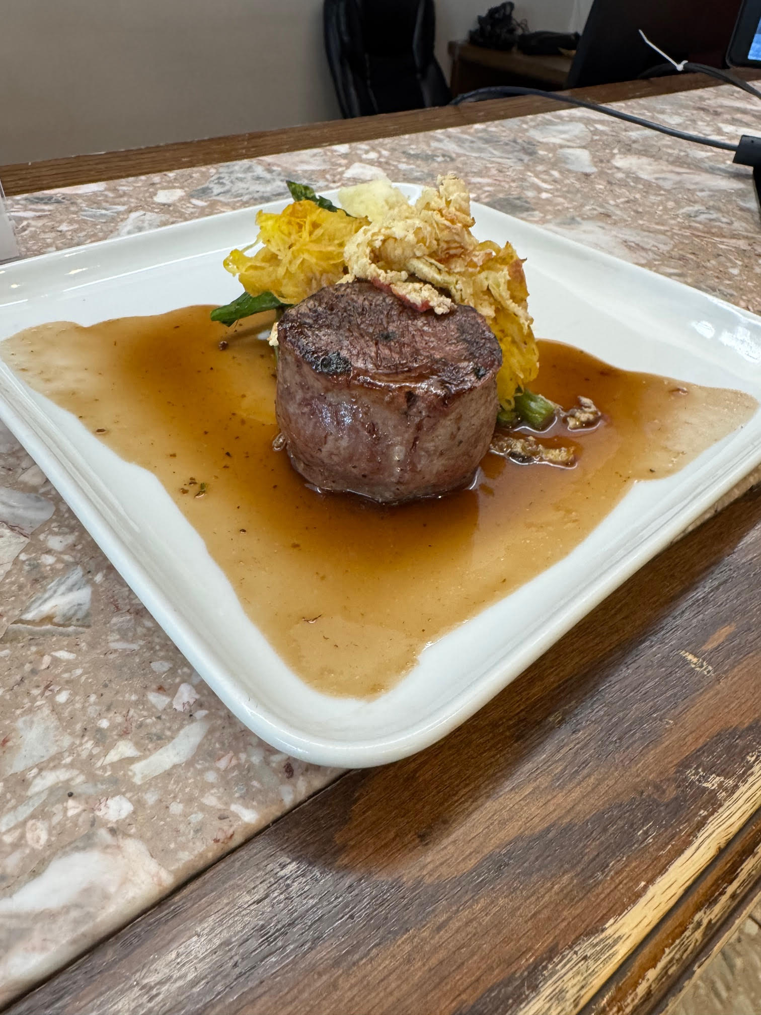 Grilled Bistro Filet Steak with Roasted Garlic Mashed Potatoes